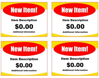 Editable "new Item!" Sign Template (red/yellow 1 Up) Microsoft Word ...