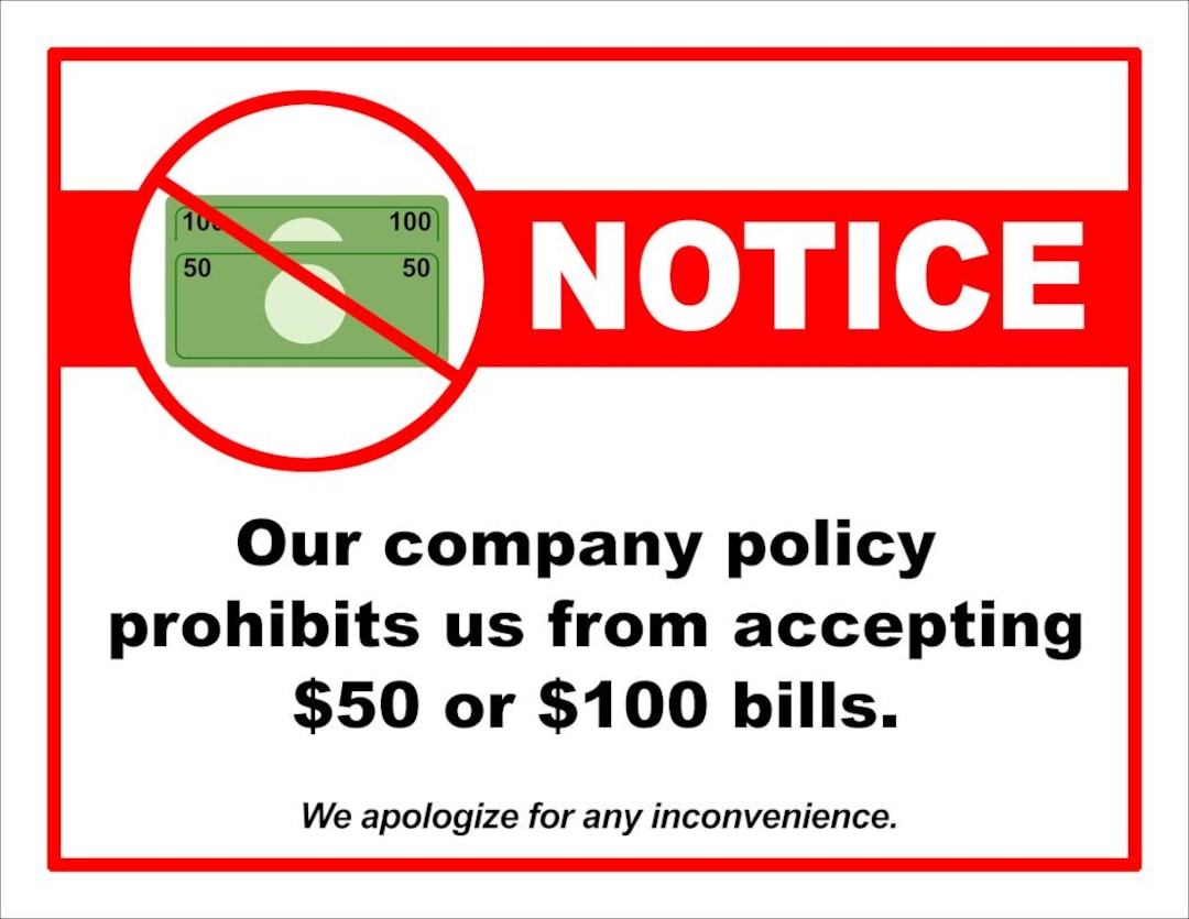 No Bills Over 50 or 100 Dollars Sign (11" X 8.5") PDF and JPEG - Etsy