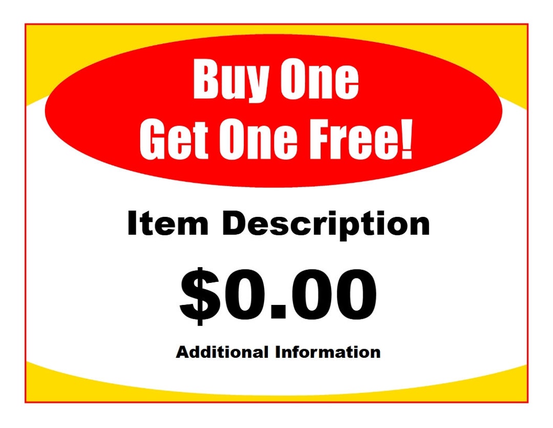 BOGO (buy One, Get One Fee)- Editable Sign Template (red/yellow 1 Up ...