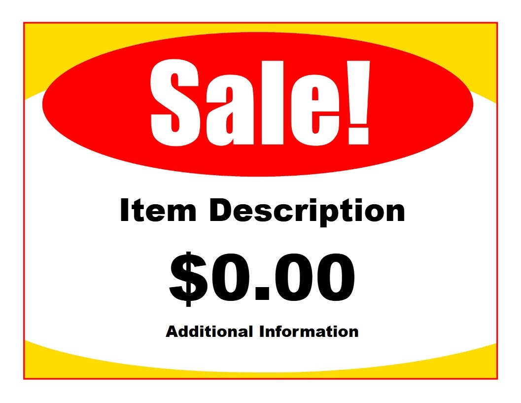 Editable "sale!" Sign Template (red/yellow 1 Up) Microsoft Word ...