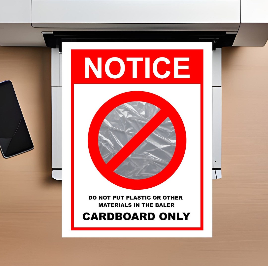 No Plastic-cardboard Only Printable Sign (PDF and JPEG) for Work Areas ...