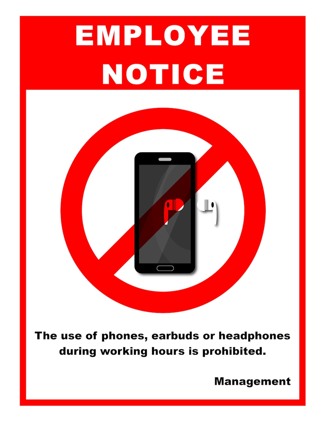 Phones/earbuds Prohibited Printable Sign PDF and JPEG for - Etsy