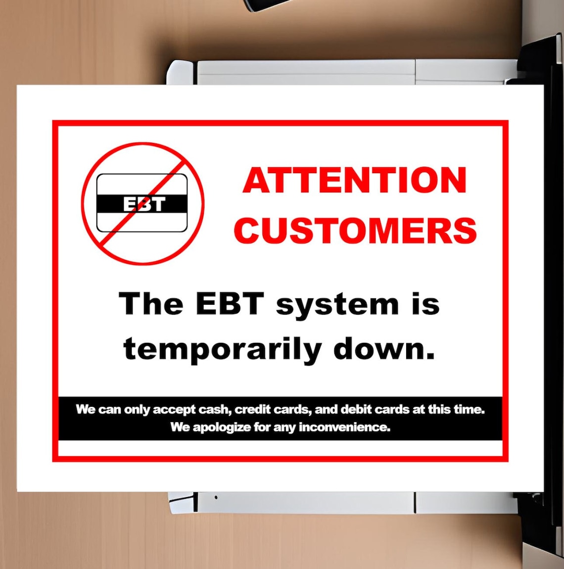 EBT System Temporarily Down Printable Sign (PDF and JPEG) for Store ...