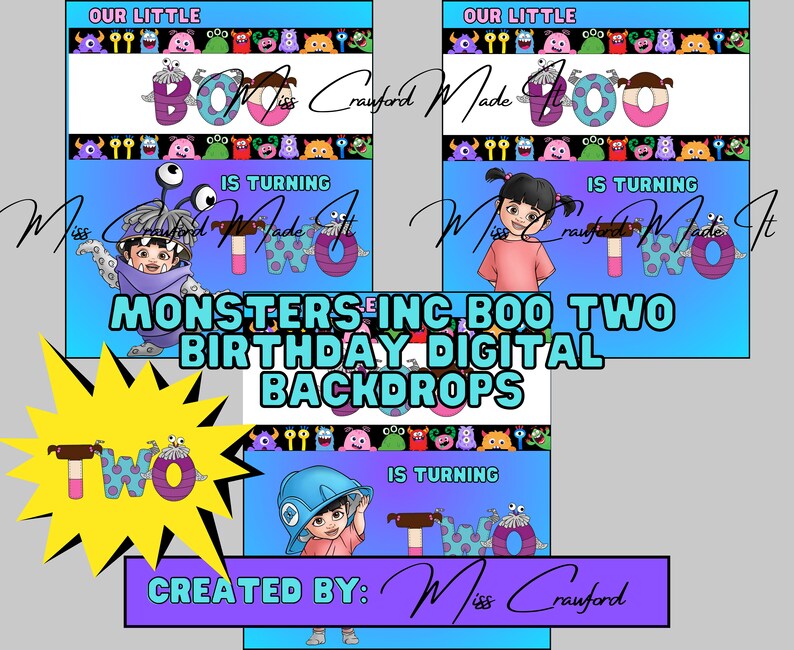 Monsters Inc Boo: Boo Two Second Birthday Digital Backdrops, Photo ...