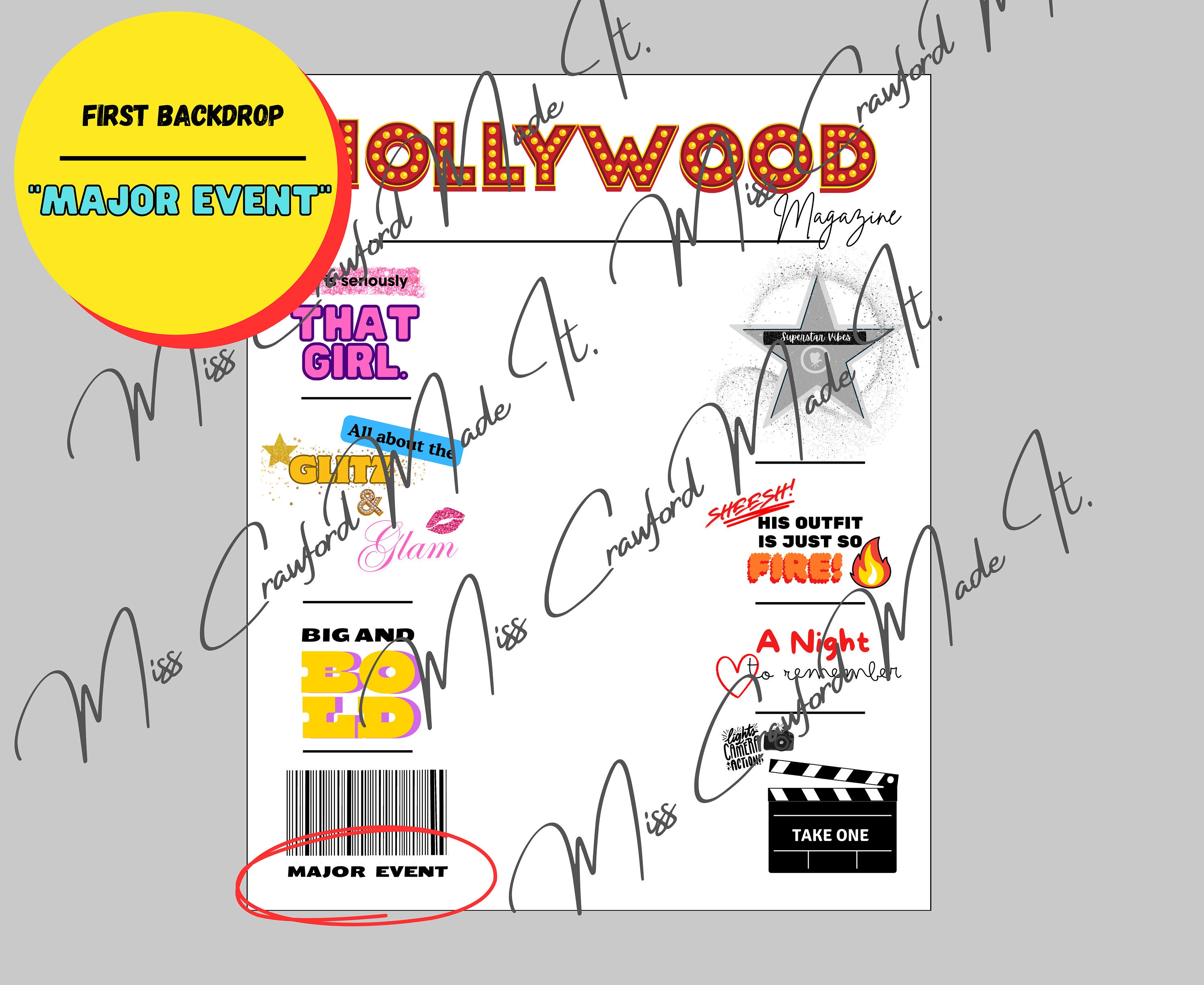 Hollywood Theme Digital Backdrops: Prom, Major Event, Celebration ...