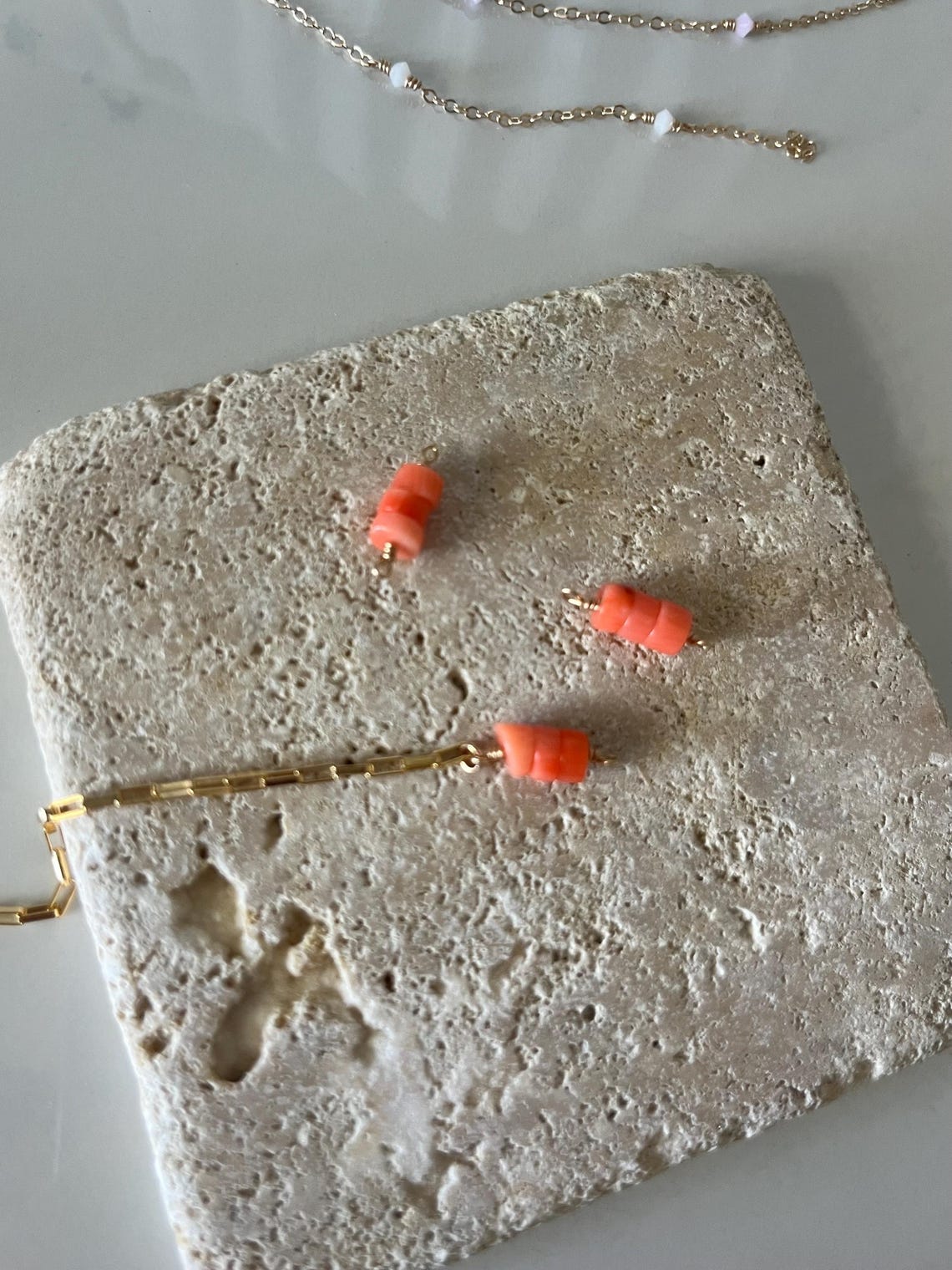 Orange Bamboo Coral Heishi Connectors Gold Filled or Sterling Silver ...