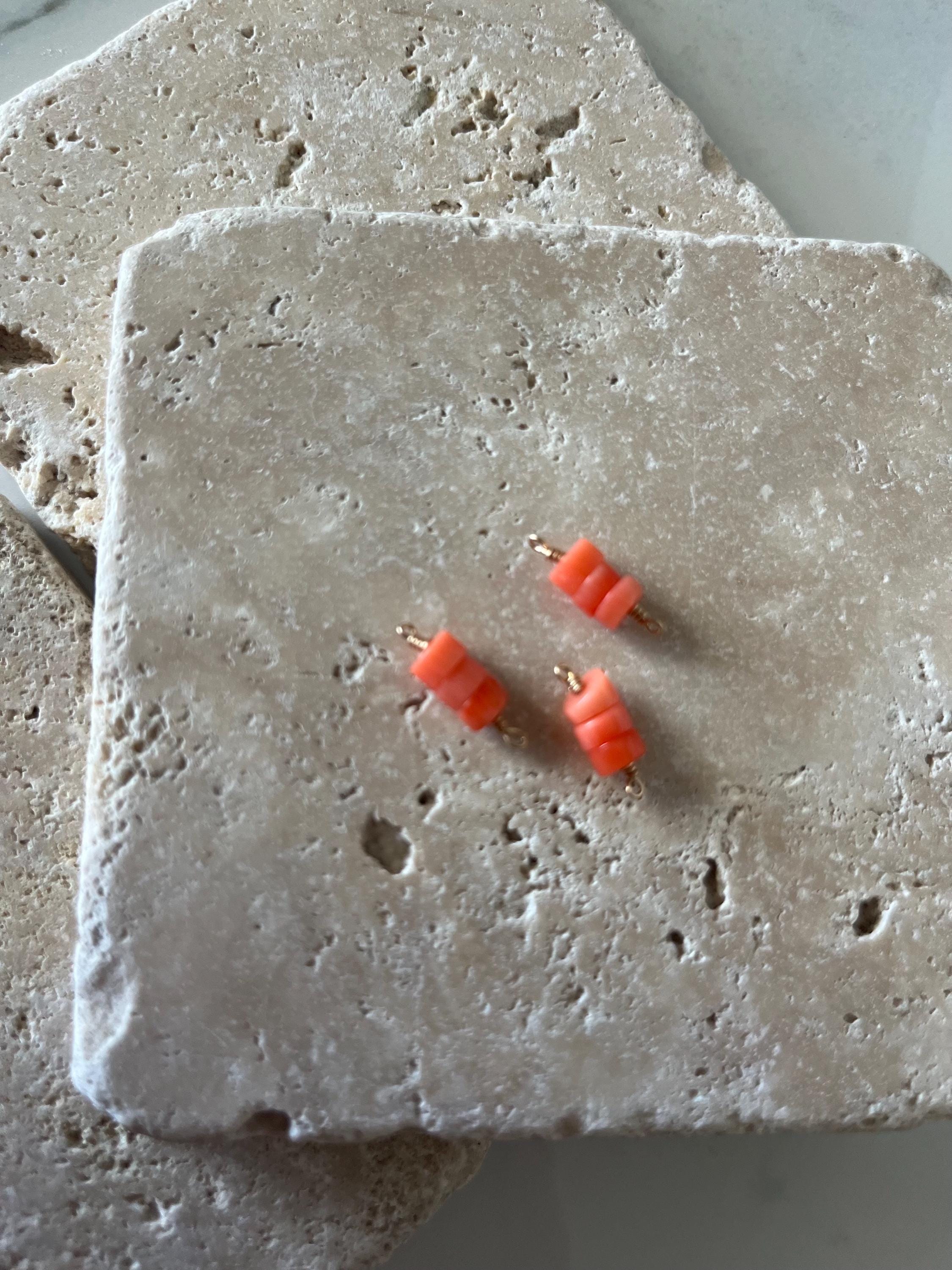 Orange Bamboo Coral Heishi Connectors Gold Filled or Sterling Silver ...