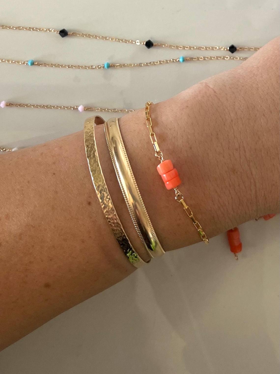Orange Bamboo Coral Heishi Connectors Gold Filled or Sterling Silver ...