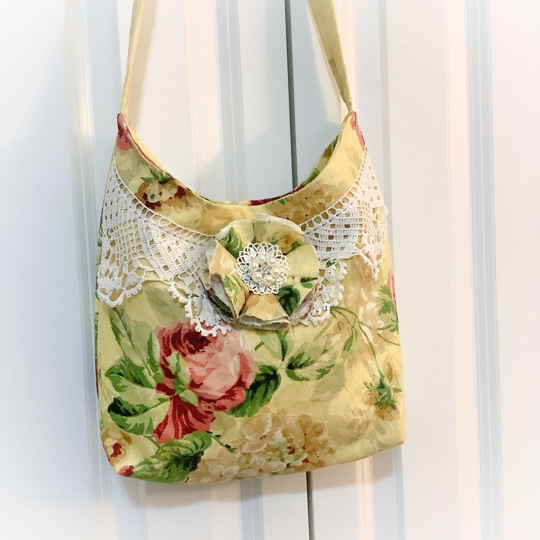 Butter Yellow Tote Handbag Red Rose Handbag With Shoulder Strap - Etsy