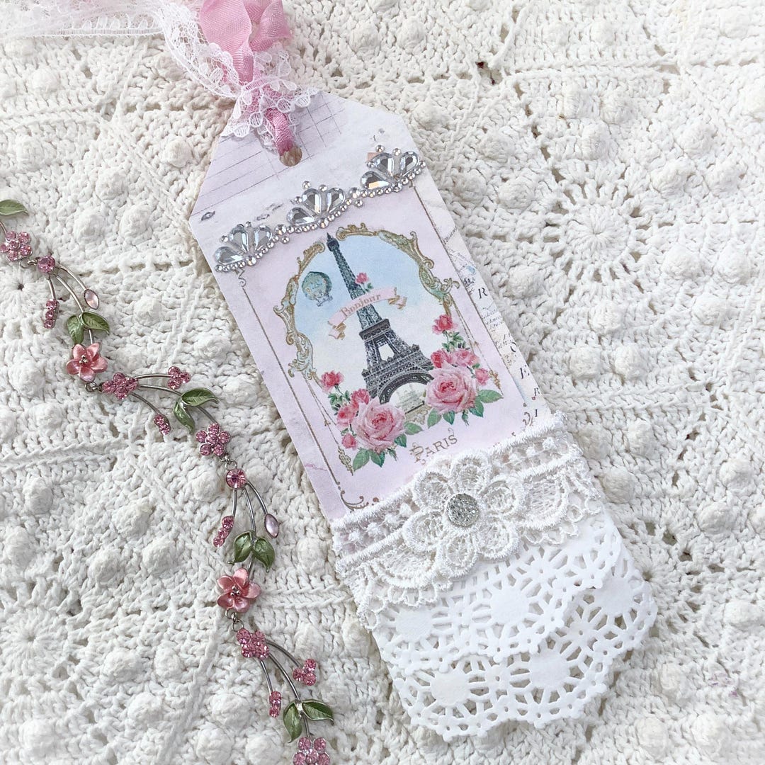 Vintage Pink Paris Gift Tag Embellished Journal Tag - Etsy
