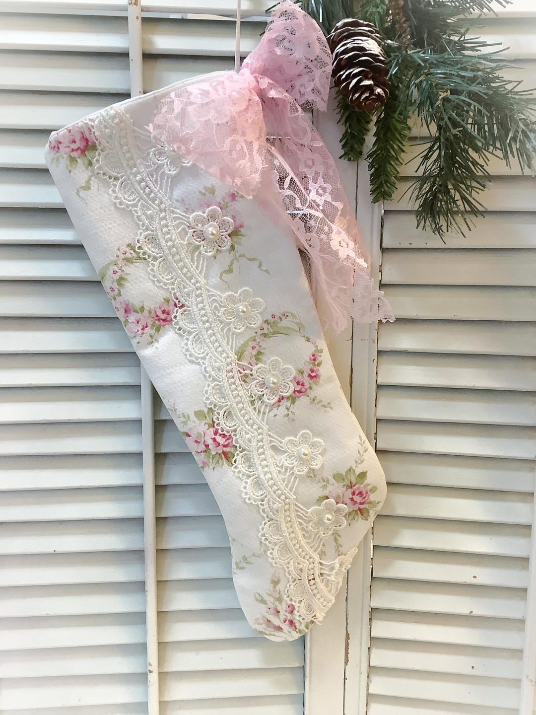 Roses Pink Long Stocking Shabby Pink French Chic Vintage Crochet and ...