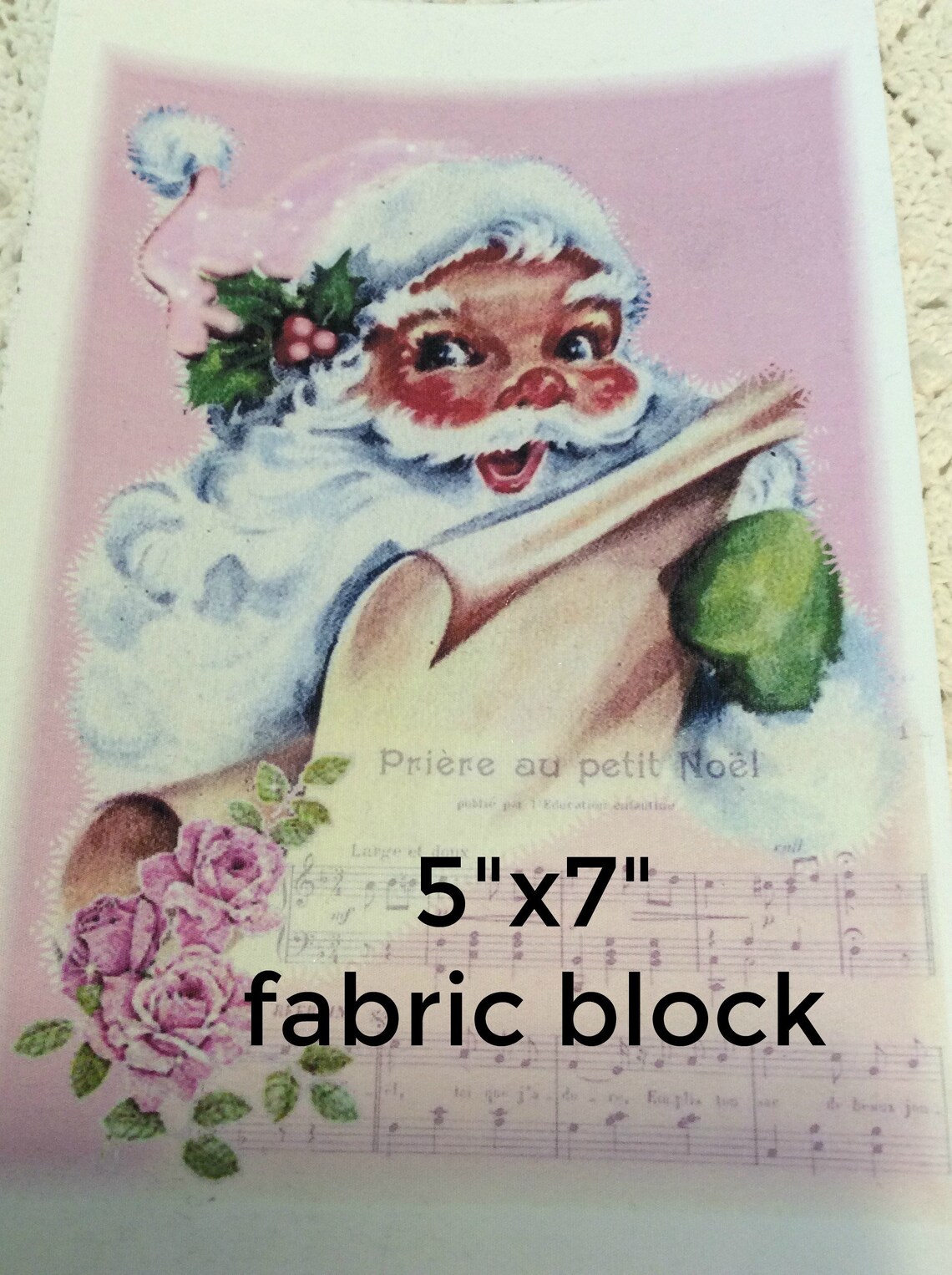 Pink Santa Fabric Block 5x7 for Quilter Pillows, Dresses and More ECS ...