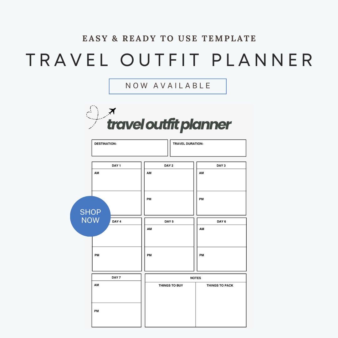 Travel Outfit Planner Printable Template I Daily Outfit Planner for ...