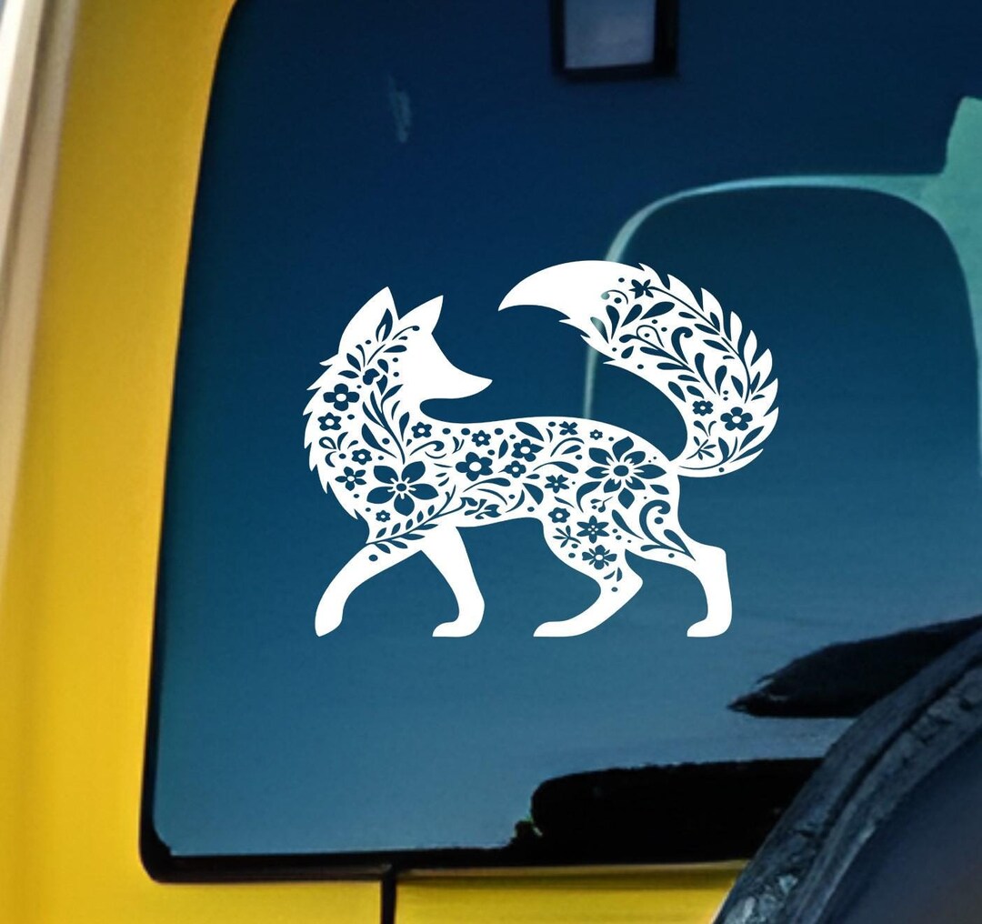 Floral Fox Decal, Fox Bumper Sticker, Fox Decal, Floral Fox Decal for ...