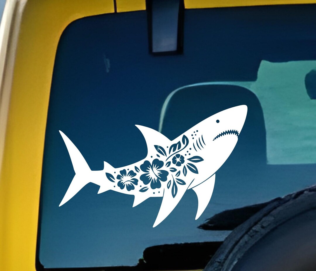 Floral Shark Vinyl Car Decal – Ocean Marine Life Window Sticker ...