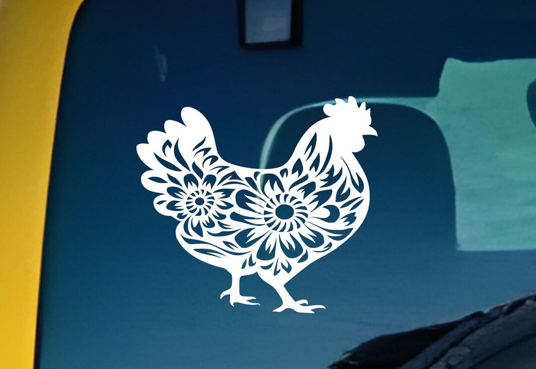 Floral Chicken Vinyl Decal | Nature Inspired Car Sticker | Chicken ...