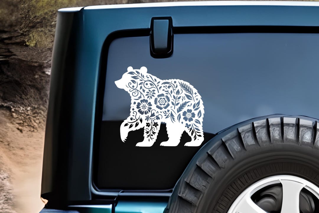 Floral Bear Decal, Bear Bumper Sticker, Bear Decal, Floral Bear Decal ...