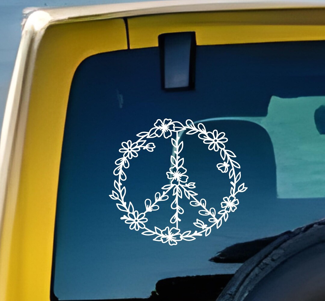 Floral Peace Sign Vinyl Decal - Nature Sticker, Mirror Sticker, Hippie ...