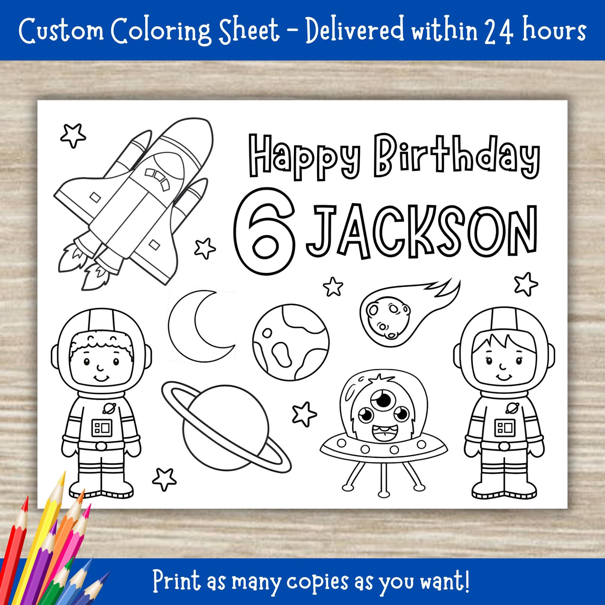 Customizable Space Birthday Coloring Sheet Astronauts and Planets ...