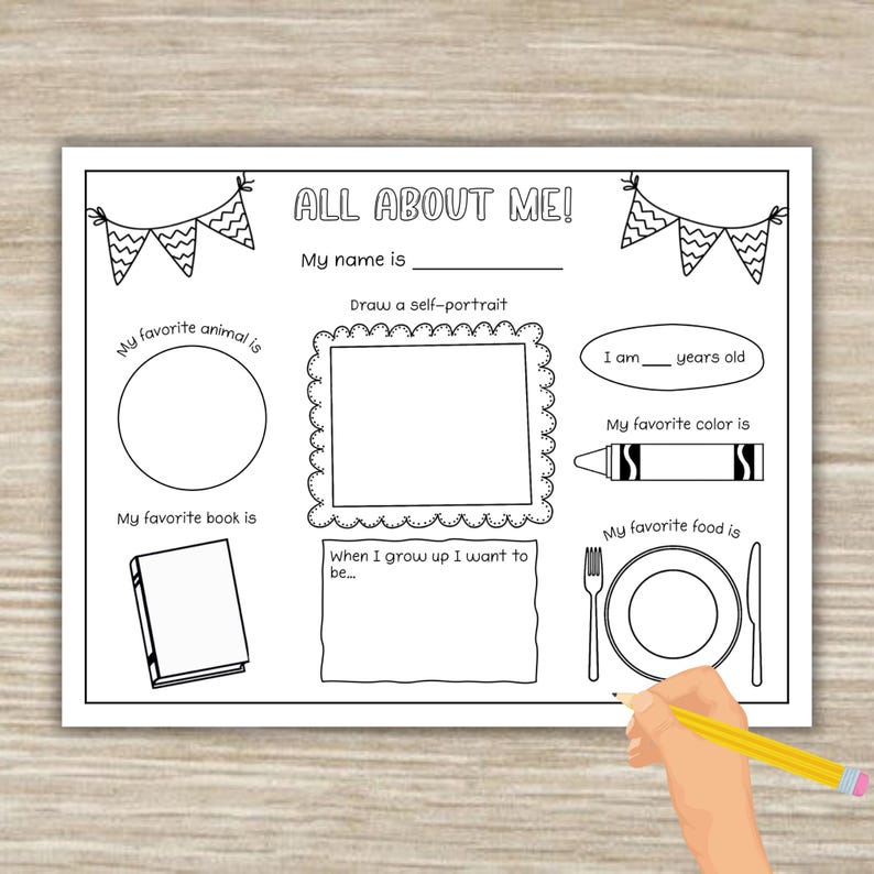 All About Me Printable Worksheet, Coloring Page for Kids, Ice Breaker ...