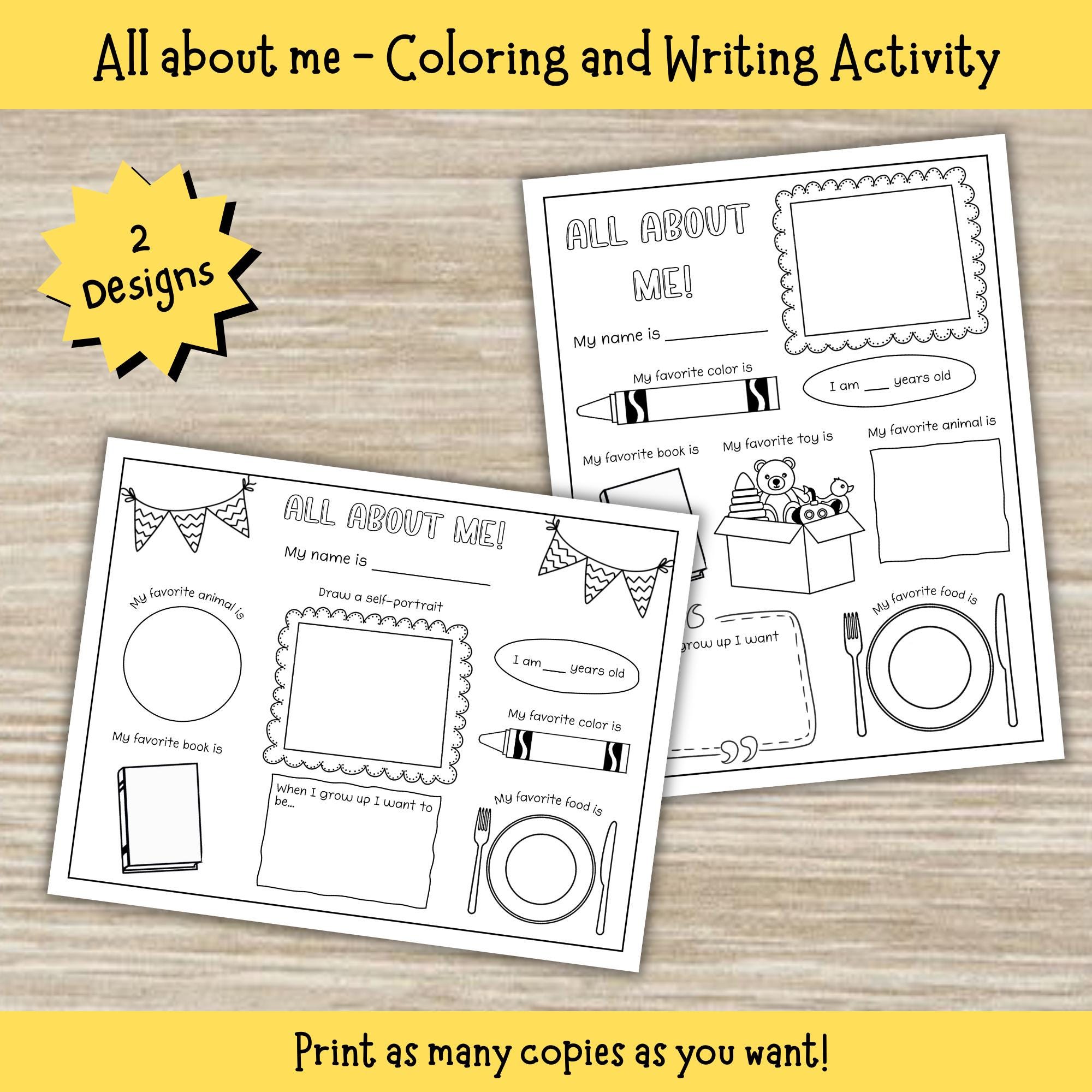 All About Me Printable Worksheet, Coloring Page for Kids, Ice Breaker ...