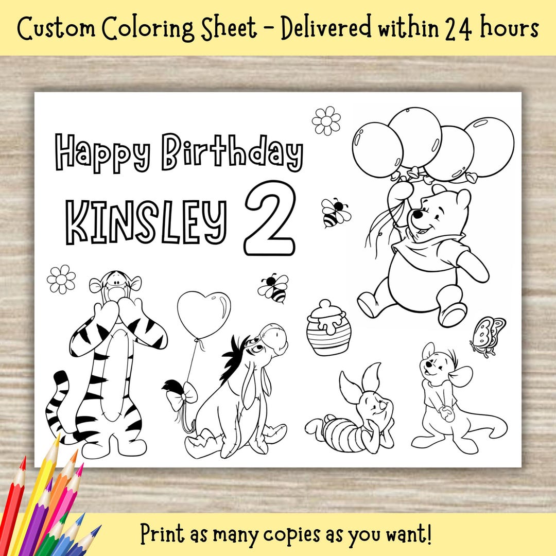Customizable Winnie the Pooh Birthday Coloring Sheet Toddler Party ...
