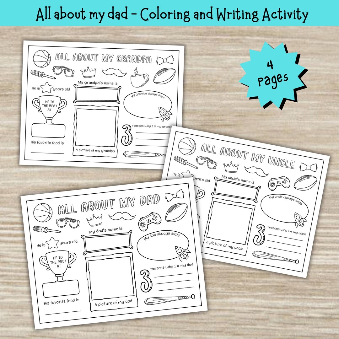 All About My Dad, Grandpa, Uncle, Stepdad Father's Day Gift, Printable ...