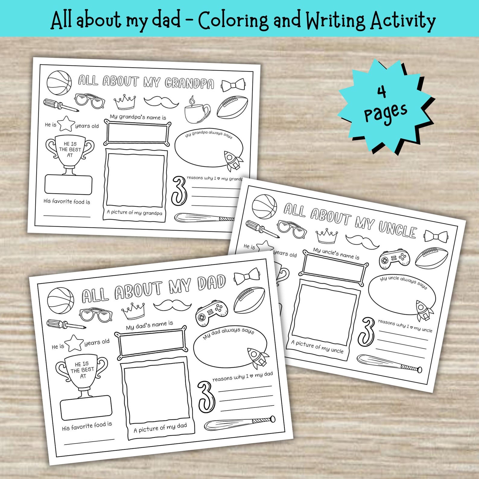 All About My Dad, Grandpa, Uncle, Stepdad Father's Day Gift, Printable ...