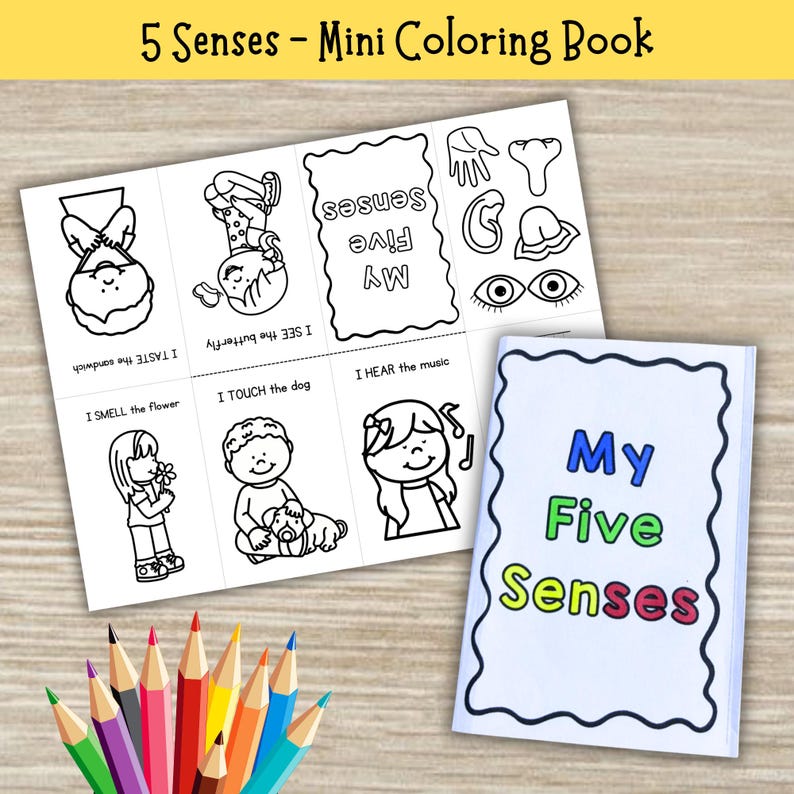 5 Senses Foldable Mini Coloring Book Senses Printable Page, Kids ...