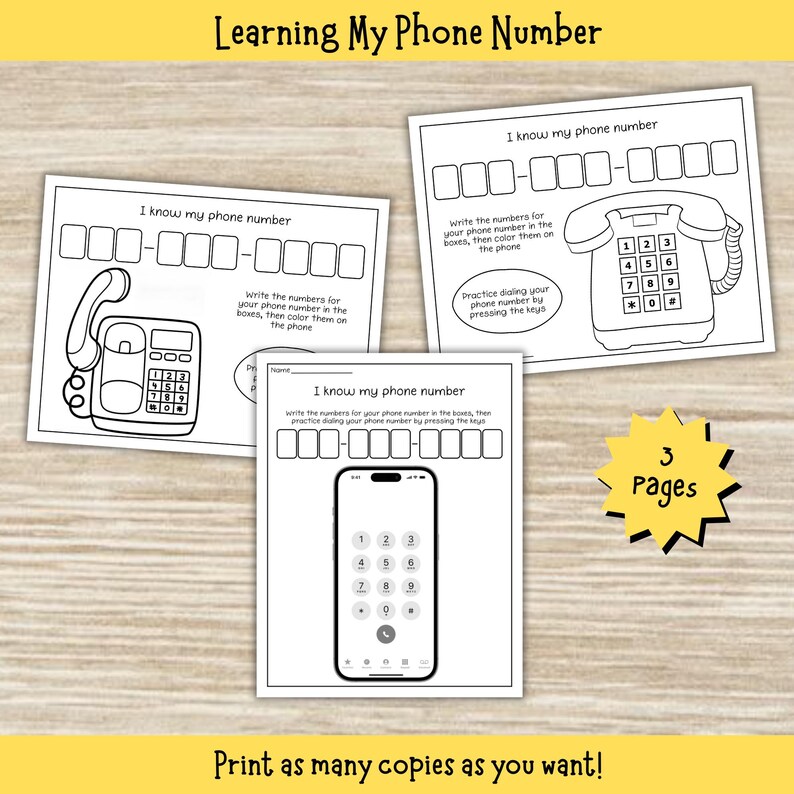 I Know My Phone Number Worksheets Phone Number Practice, 3 PDF Learning ...