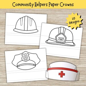 Community Helpers Paper Crowns Kids Crafts, Printable Activity, Police ...