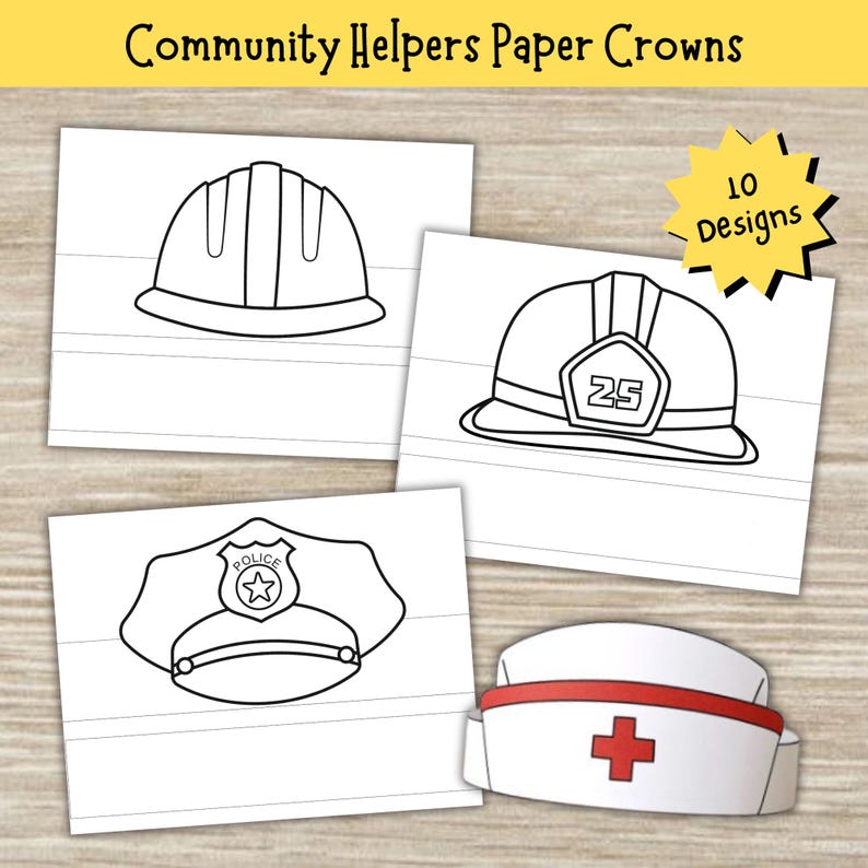 Community Helpers Paper Crowns Kids Crafts, Printable Activity, Police ...