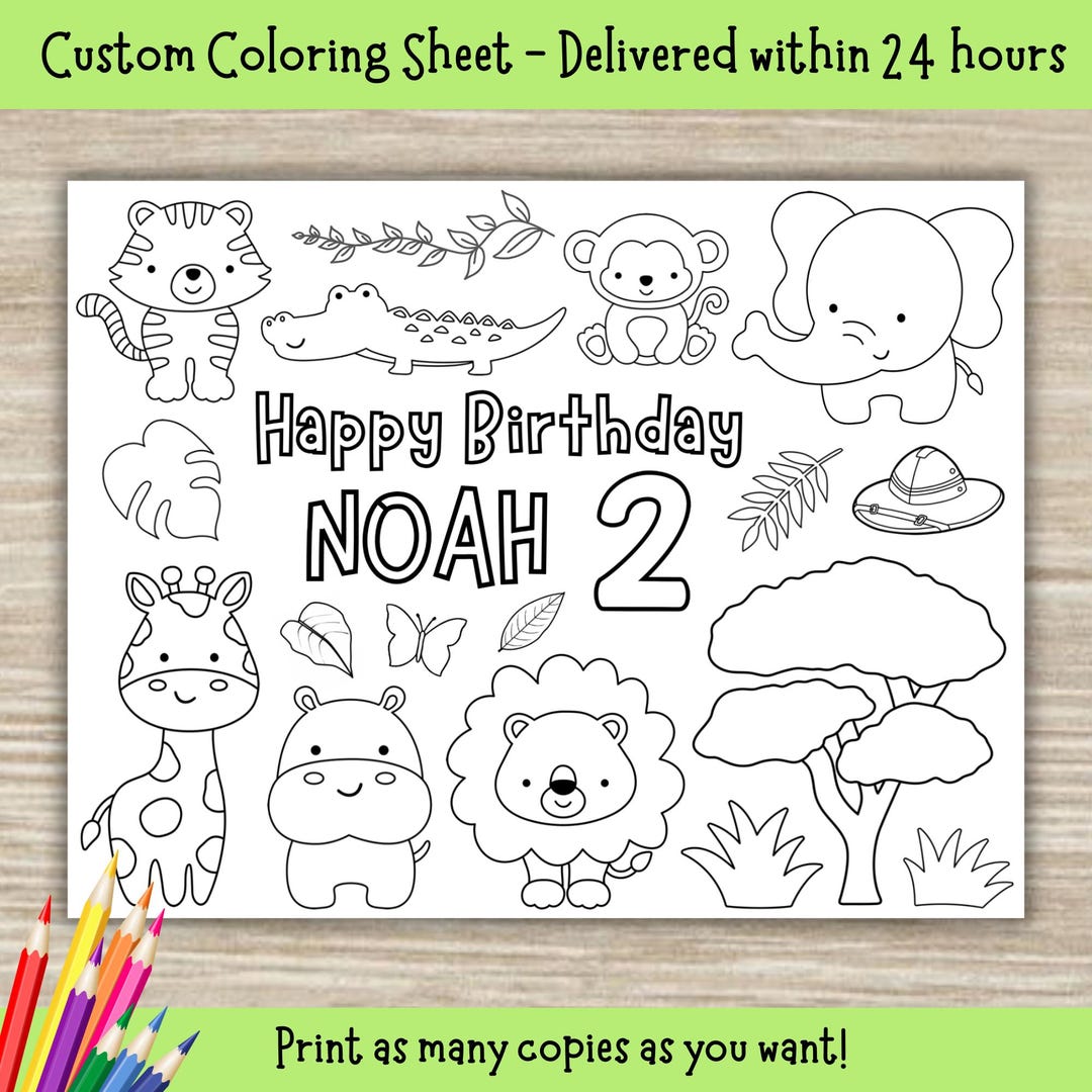 Customizable Safari Birthday Coloring Sheet Jungle Animals Activity ...