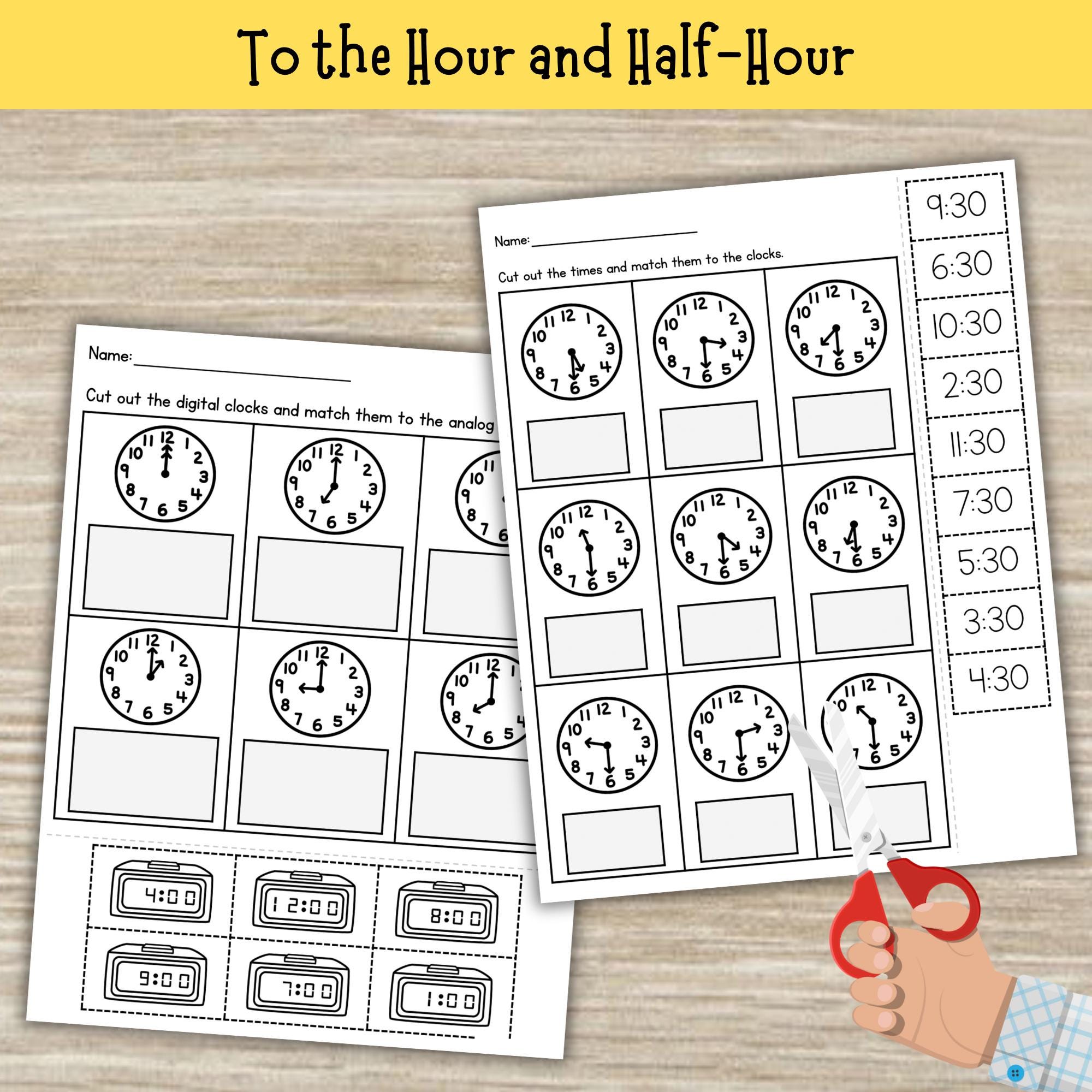 Telling Time Worksheets to the Hour and Half-hour Elementary Math ...