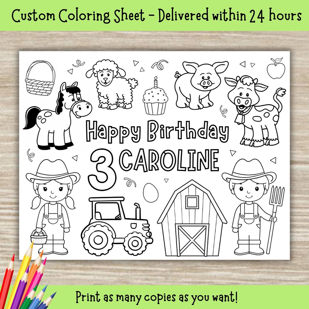 Customizable Farm Birthday Coloring Sheet Barnyard Activity, Printable ...