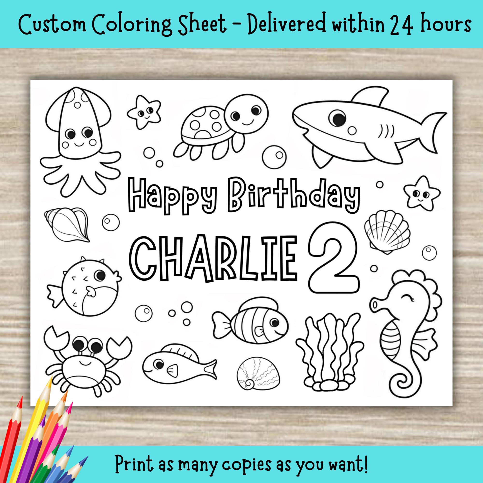 Customizable Under the Sea Birthday Coloring Sheet Sea Life Animals ...