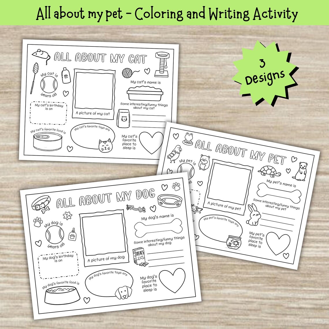 All About My Pet, Dog and Cat 3 Printable Worksheets, Digital Download ...
