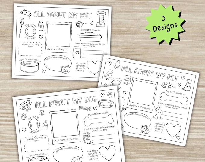 All About My Pet, Digital Download Printable PDF, Activity Sheets for ...