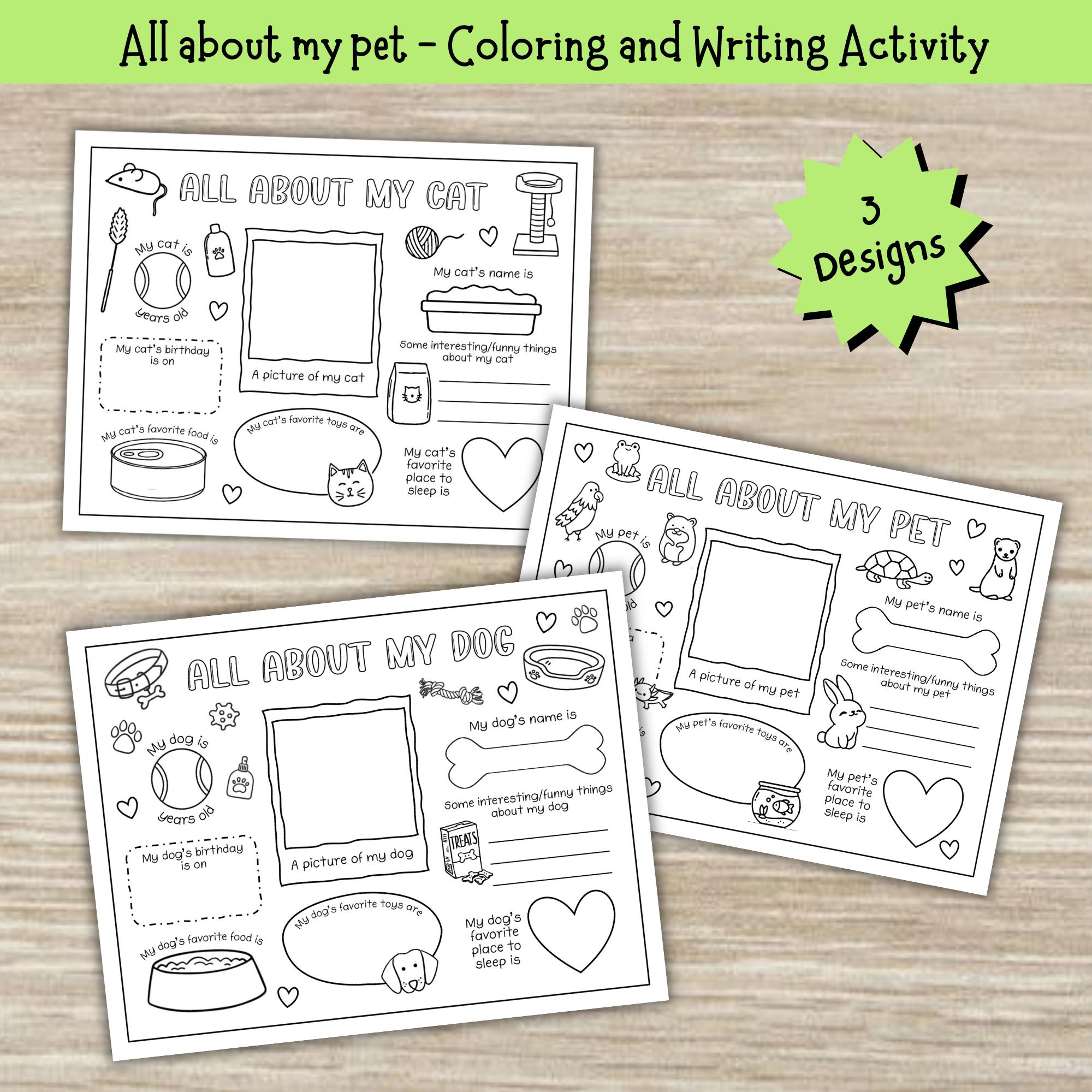 All About My Pet, Dog and Cat 3 Printable Worksheets, Digital Download ...