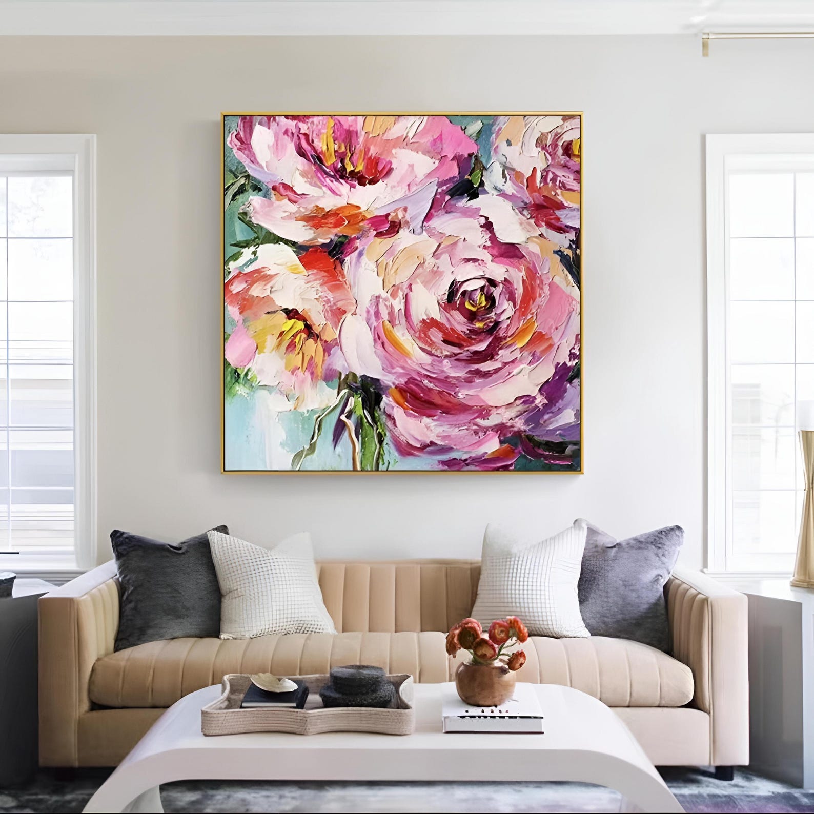Pink Rose Painting Pink Rose Wall Art Contemporary Wall Art Wall Pink ...
