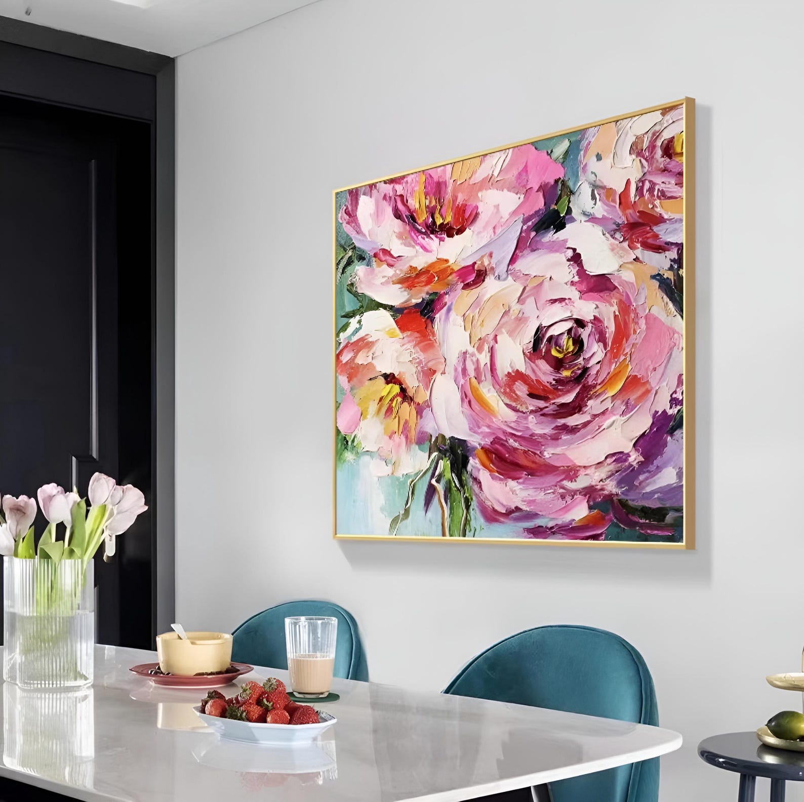 Pink Rose Painting Pink Rose Wall Art Contemporary Wall Art Wall Pink ...