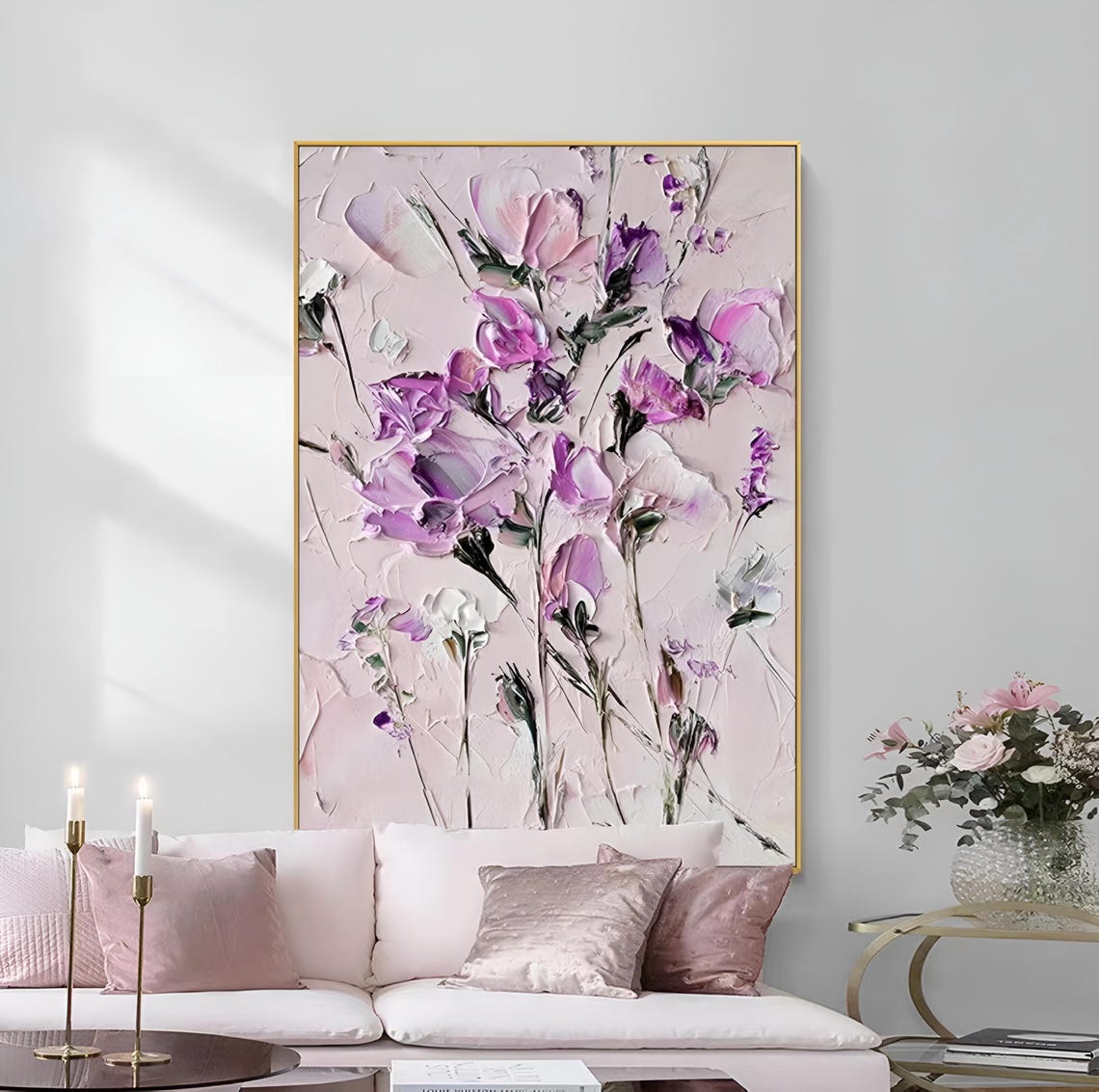 Lilac Wall Art for Living Room Purple Floral Oil Painting Impressionist ...