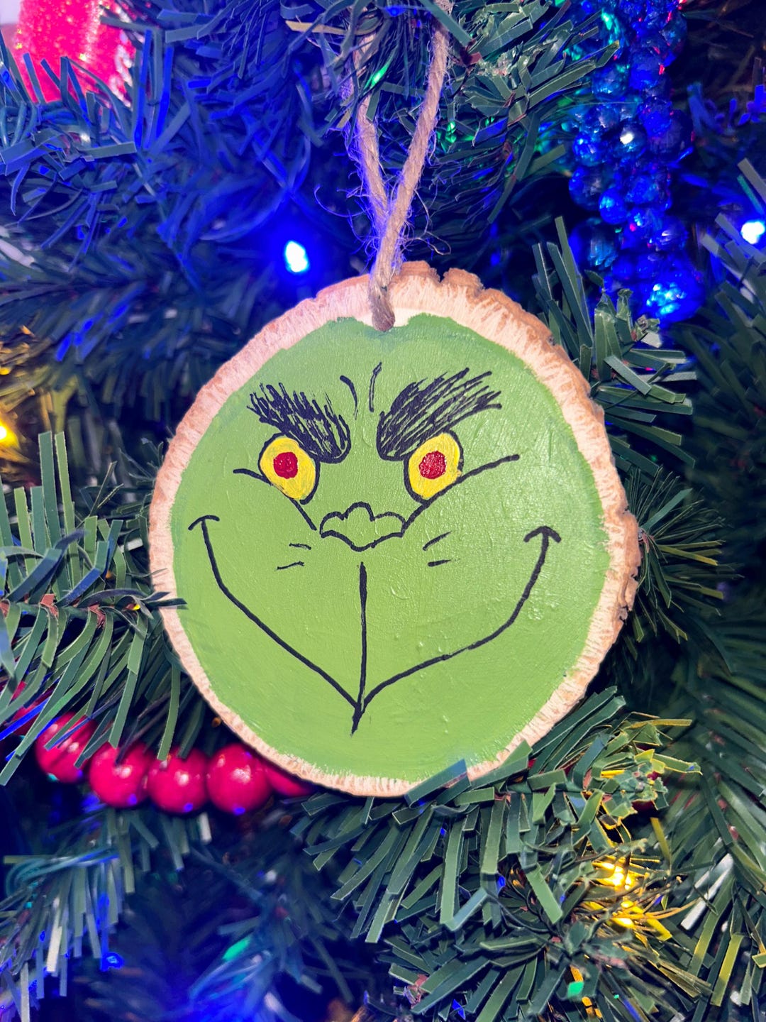 Grinch Christmas Ornament, Hand Painted Wooden Ornament, Classic ...