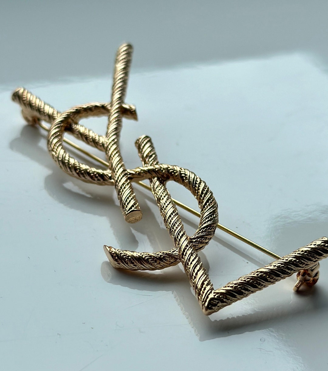 Vintage Yves Saint Laurent Golden YSL Round Woven Brooch Pin VTG ...