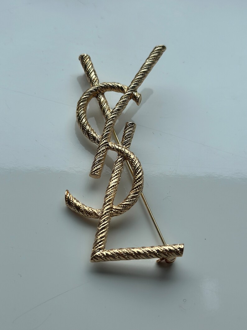 Vintage Yves Saint Laurent Golden YSL Round Woven Brooch Pin VTG ...