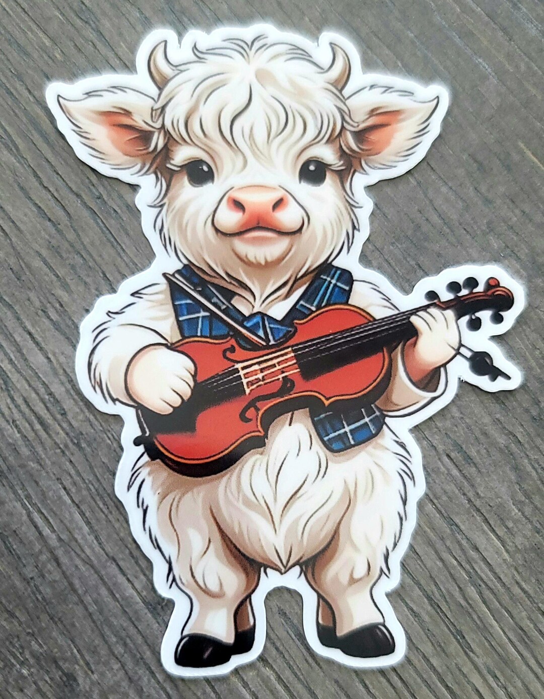 Outlander Inspired Highland Cow Playing Fiddle | Sticker for Laptop ...