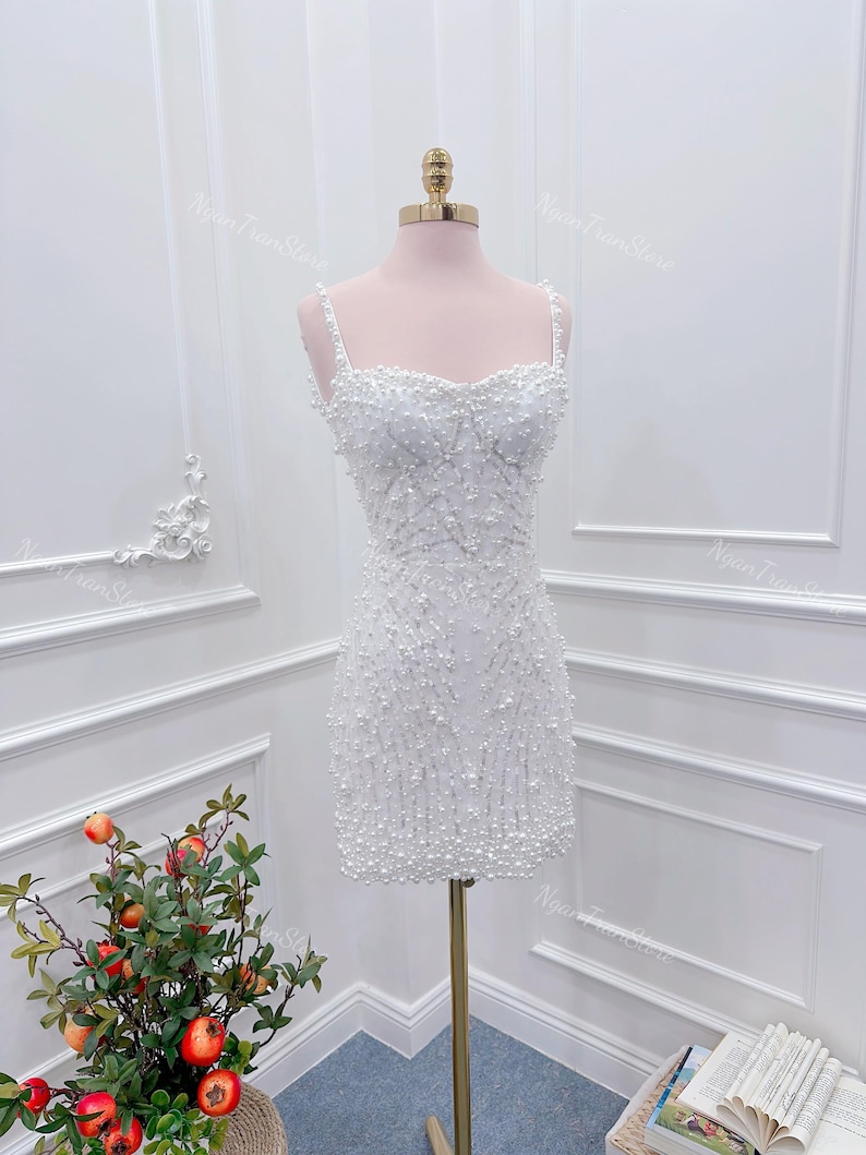 Short Wedding Dress With Pearls & Sequins | Sparkly Corset Mini Dress ...