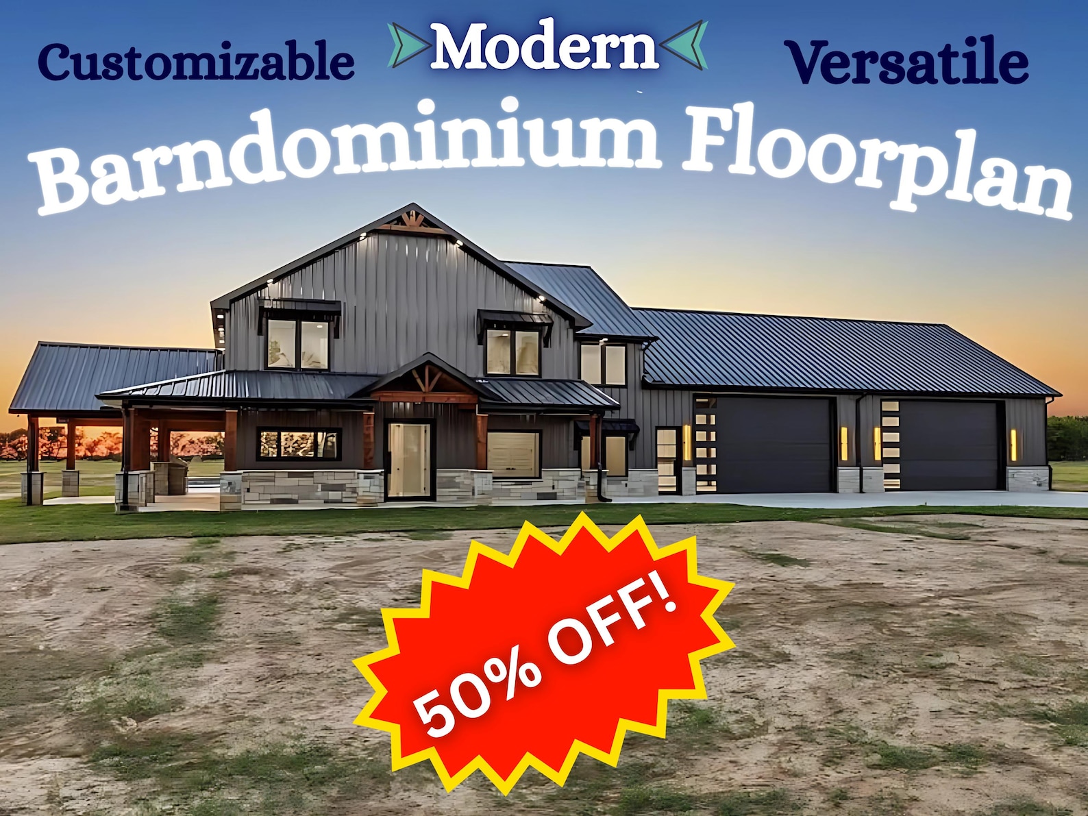Modern 3-bedroom Barndominium Floor Plan | Open Concept (digital ...
