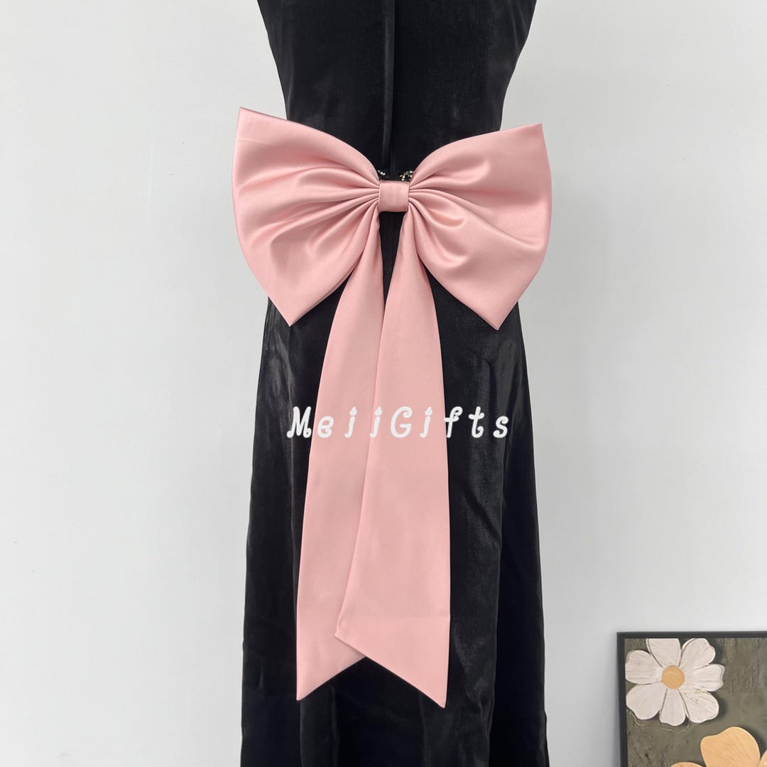Bean Paste Pink Bow With Train Waist Bow Pink Large Oversized Bow Satin ...