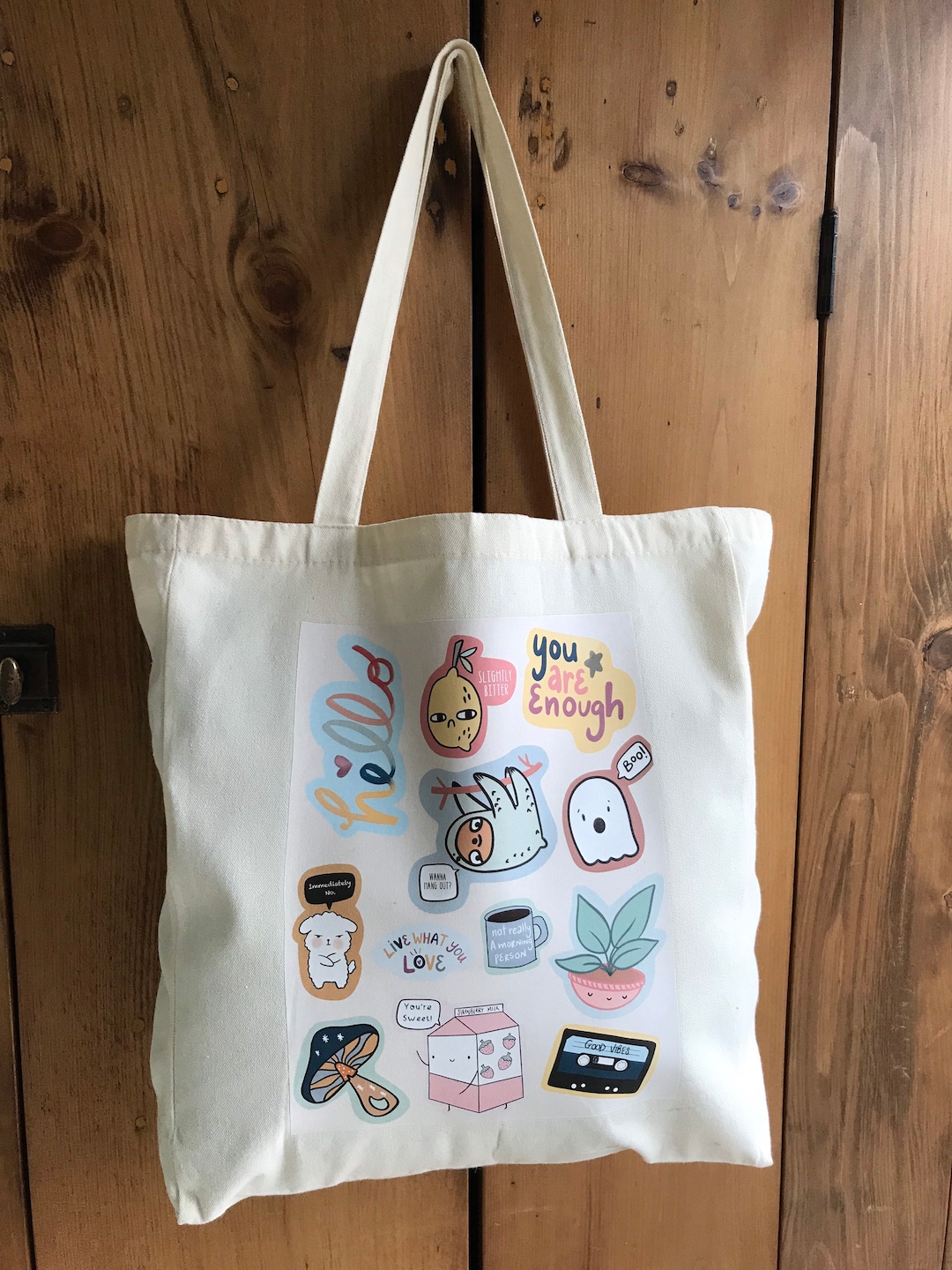 Cute Sloth Tote Bag Inspirational Funny Tote Bag Natural Canvas Tote ...
